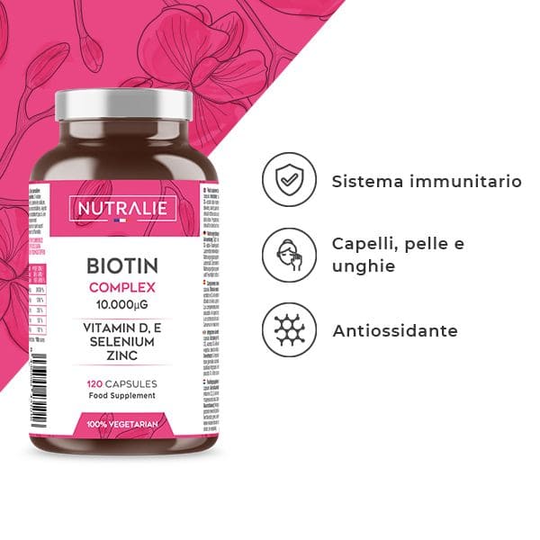 Biotina Complex 10,000 mcg | 120 Capsule | con Zinco e Vitamine | Nutralie